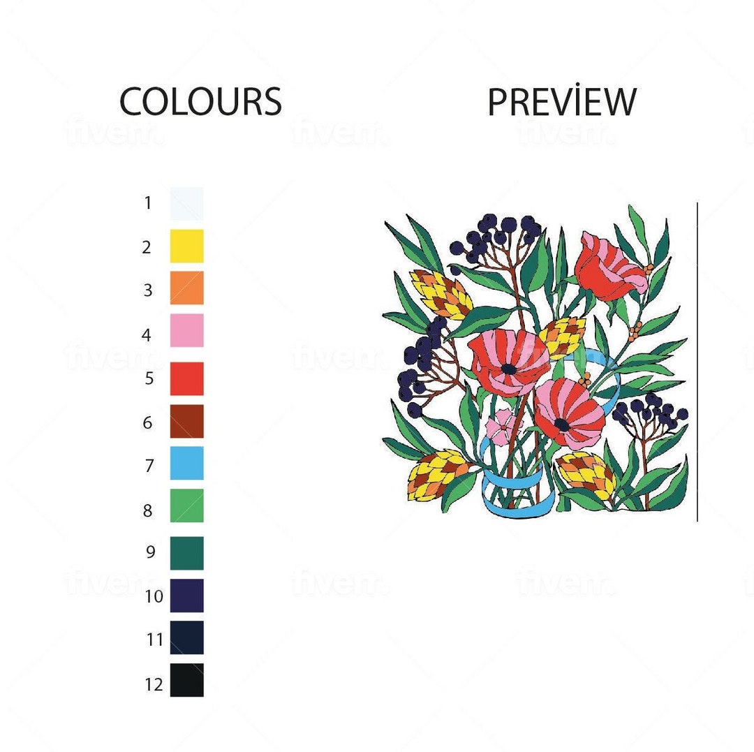 Color by Number Floral Design 1: Digital Download - Etsy