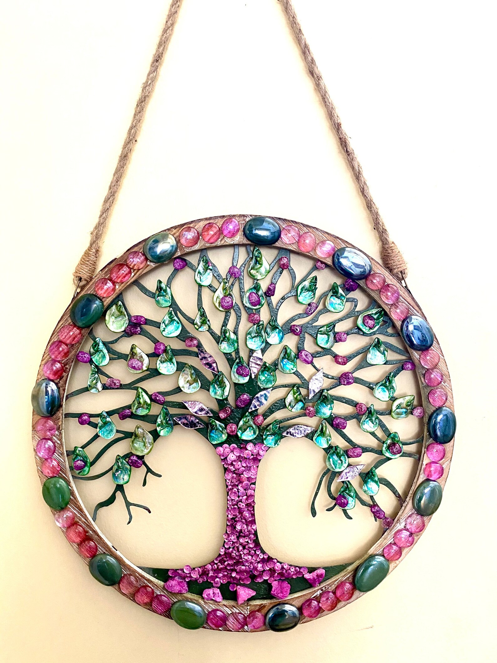Tree of Life in Pink, Mirrored Mosaic Pebbles Tree of Life, 18.5", Tree ...