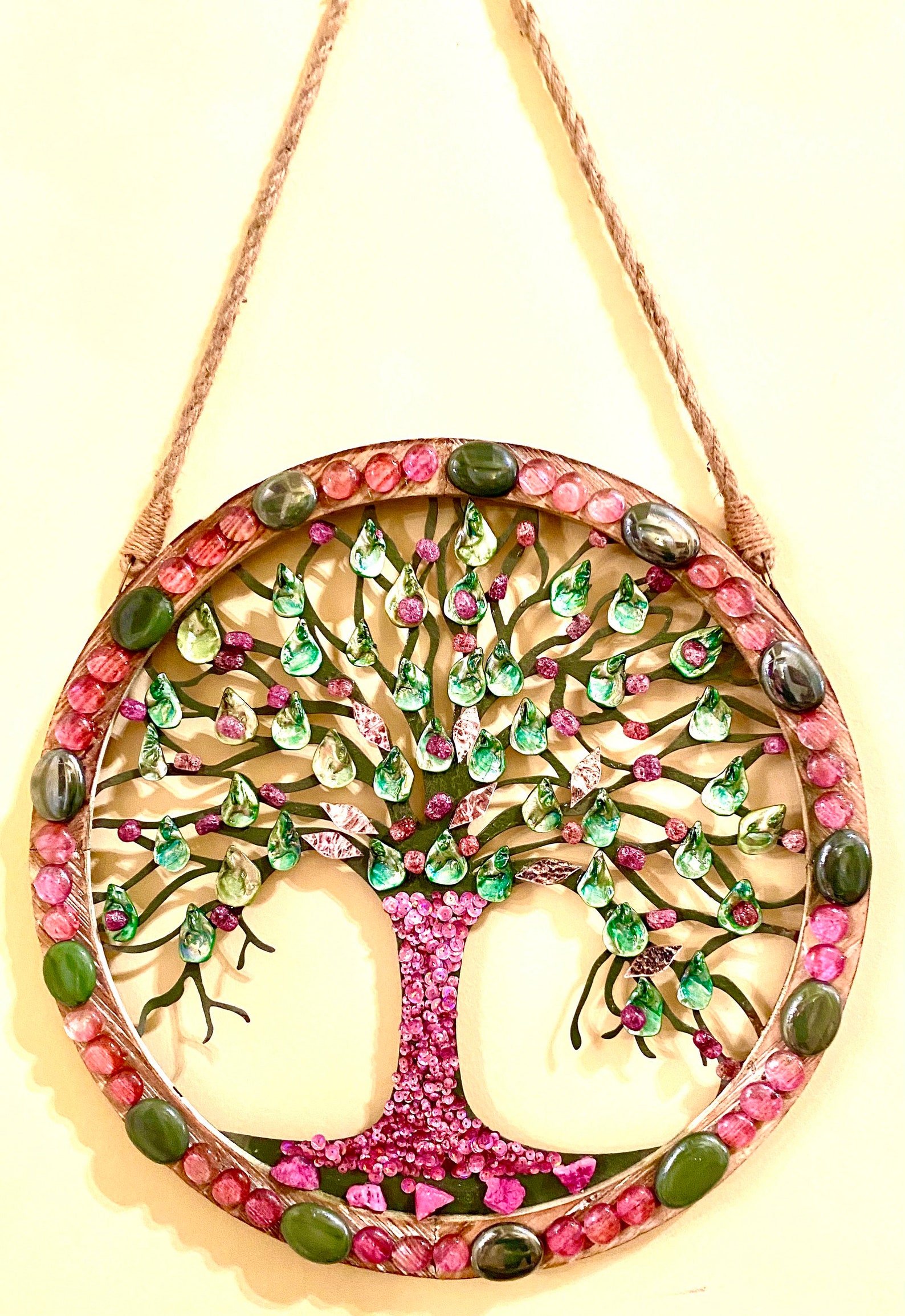 Tree of Life in Pink, Mirrored Mosaic Pebbles Tree of Life, 18.5", Tree ...