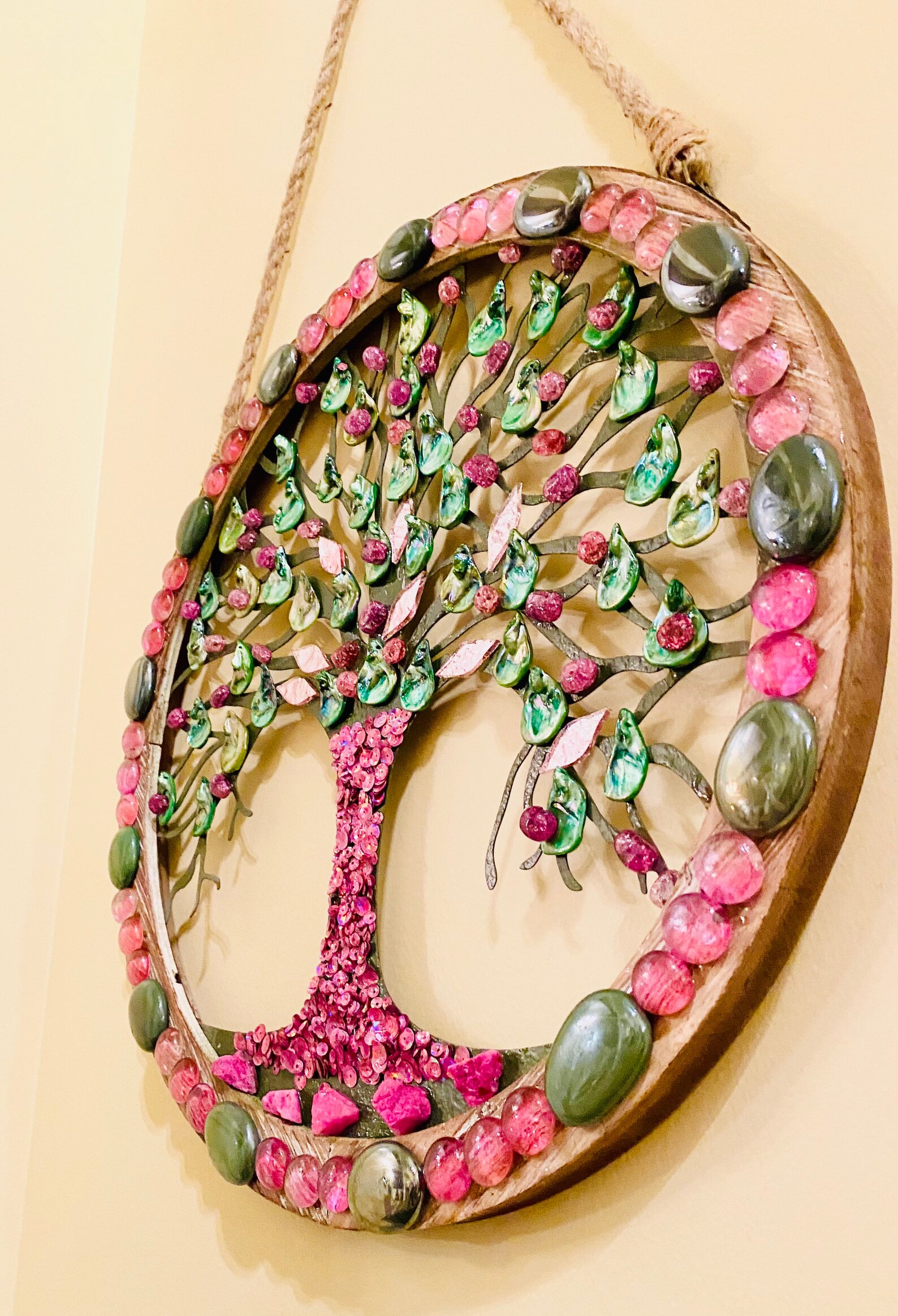 Tree of Life in Pink, Mirrored Mosaic Pebbles Tree of Life, 18.5", Tree ...