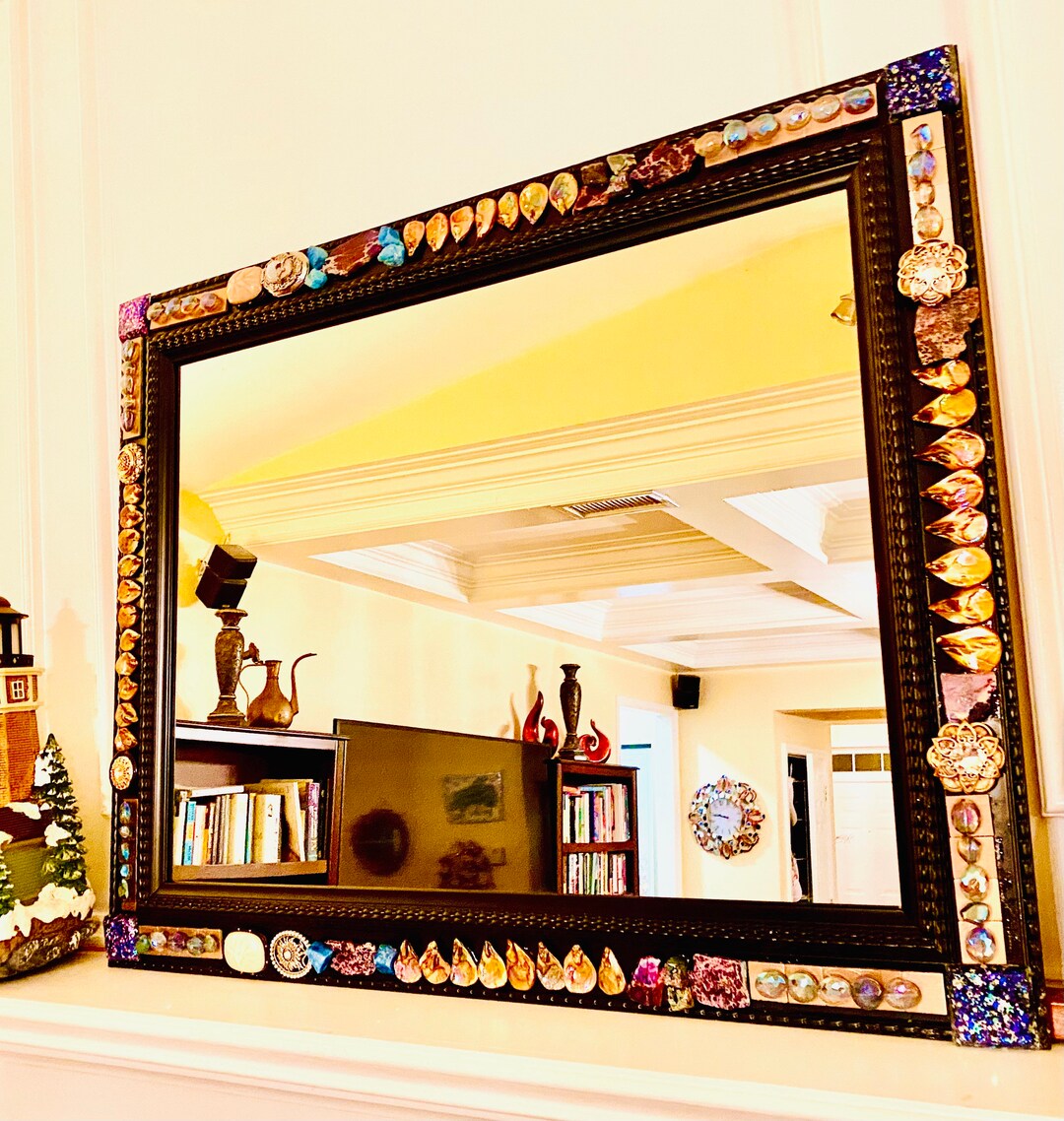 Simply Rectangular Mirror With Originality, the Corner Resin Stones ...