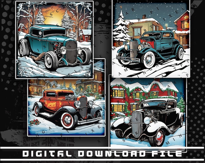 1932 Hot Rod Coupe, Christmas Scene, Rat Rod, Hot Rod PNG SVG 4 Pack ...