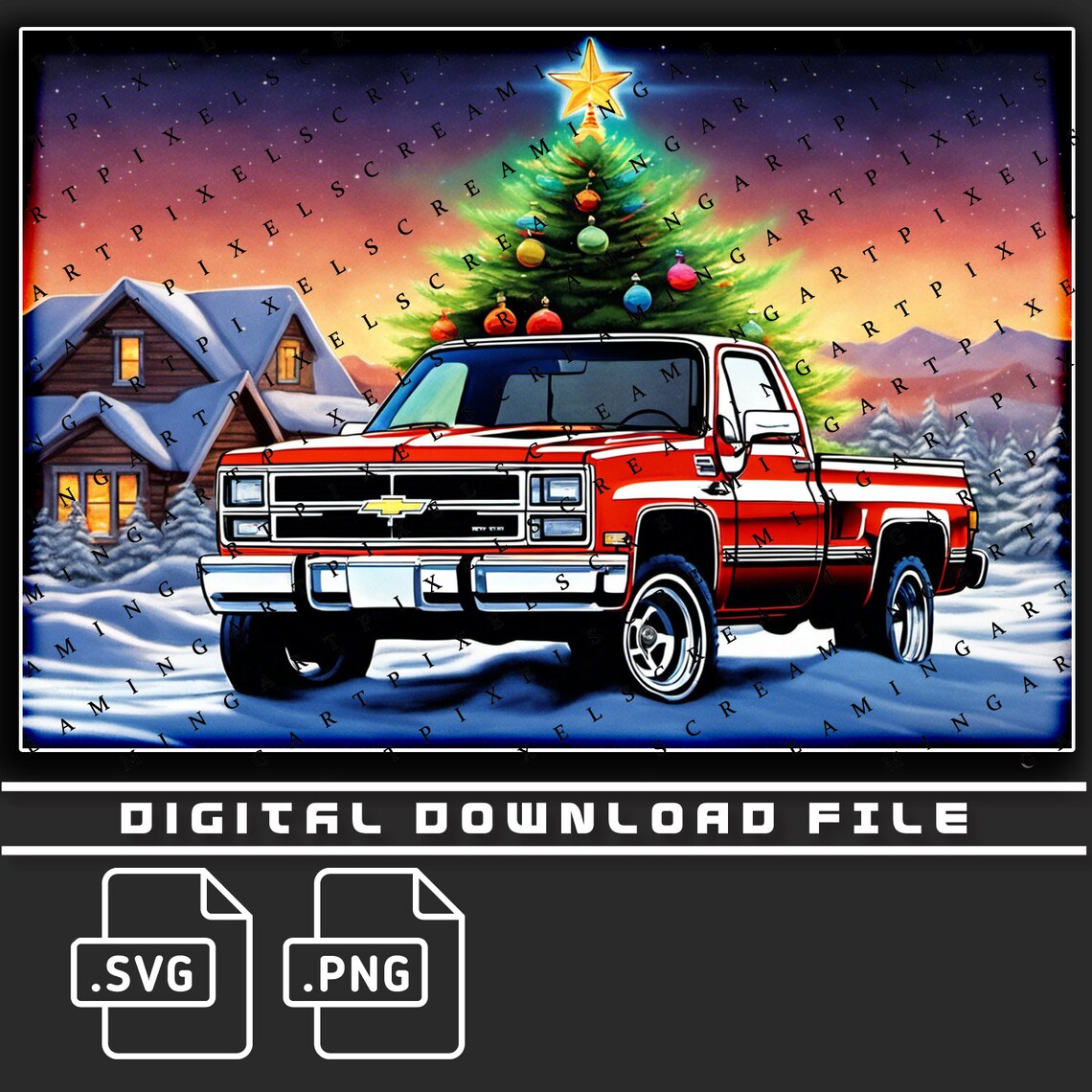 Chevy Squarebody Truck, Chevy C10, Digital File 4 Pack #3, Christmas ...