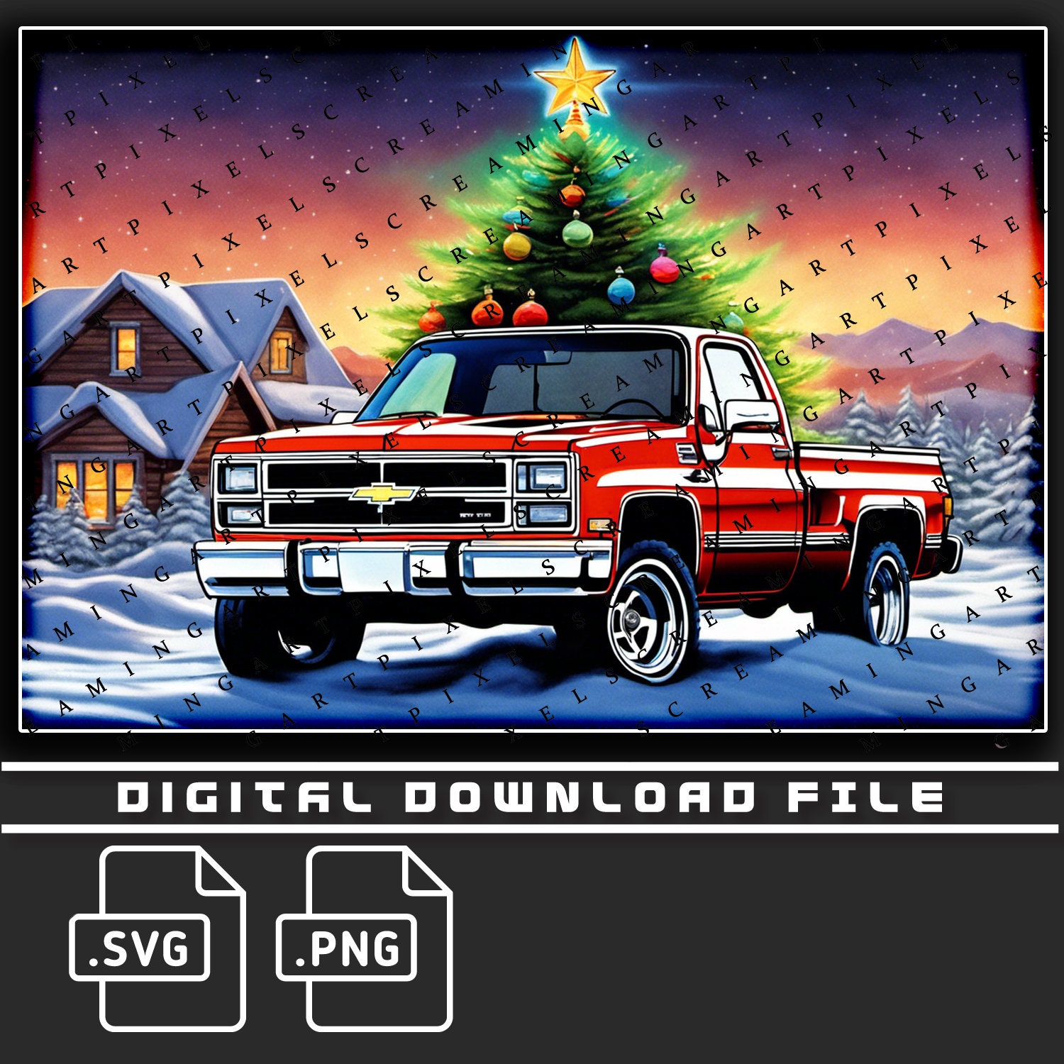 Chevy Squarebody Truck, Chevy C10, Digital File 4 Pack #3, Christmas ...