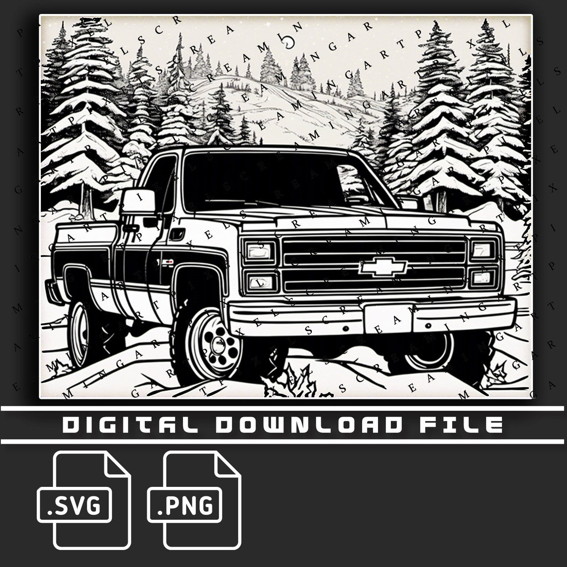 Chevy Squarebody Truck, Chevy C10, Digital File 4 Pack #1, Christmas ...