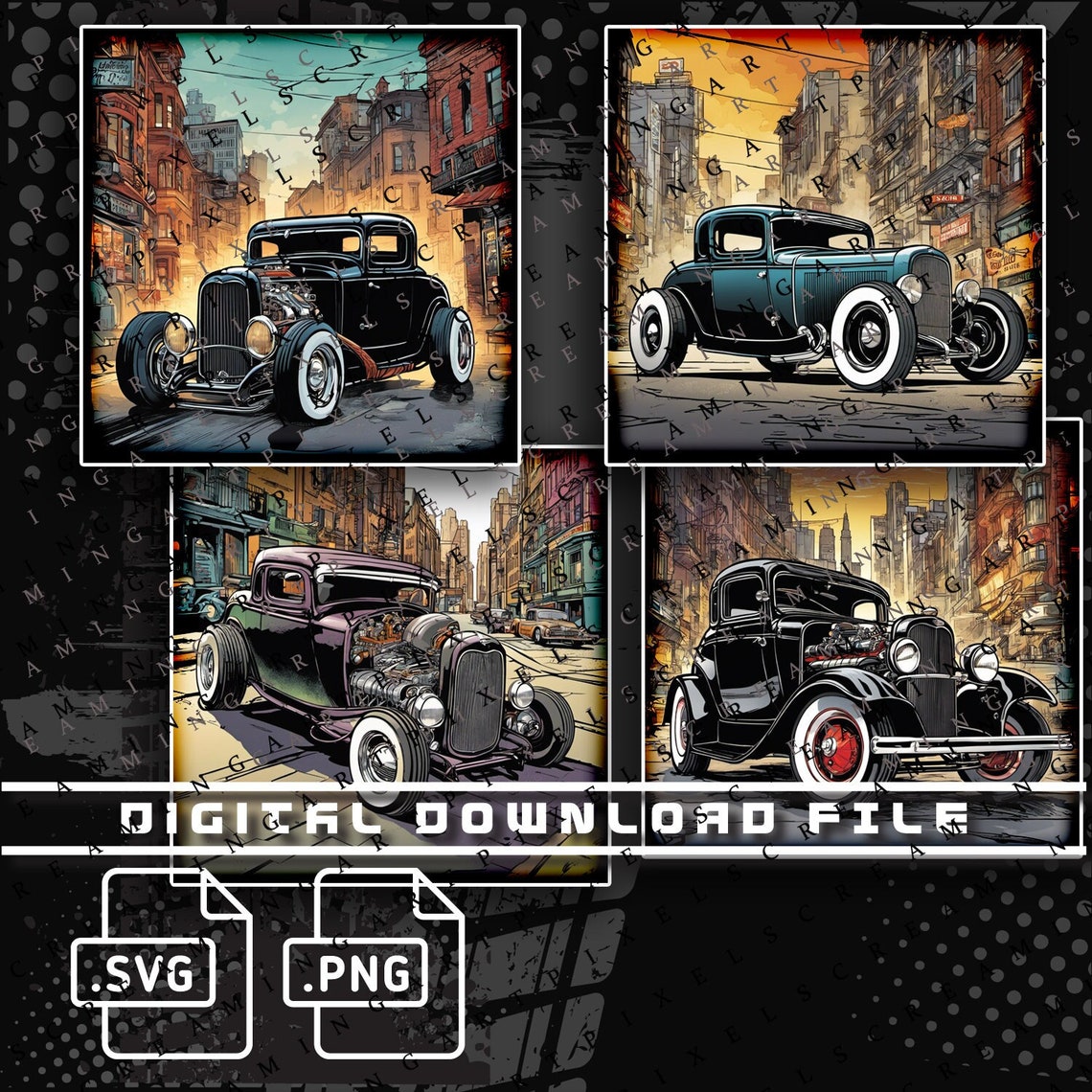 1932 Hot Rod Coupe, Rat Rod, Hot Rod PNG SVG 4 Pack, Old School Cool ...