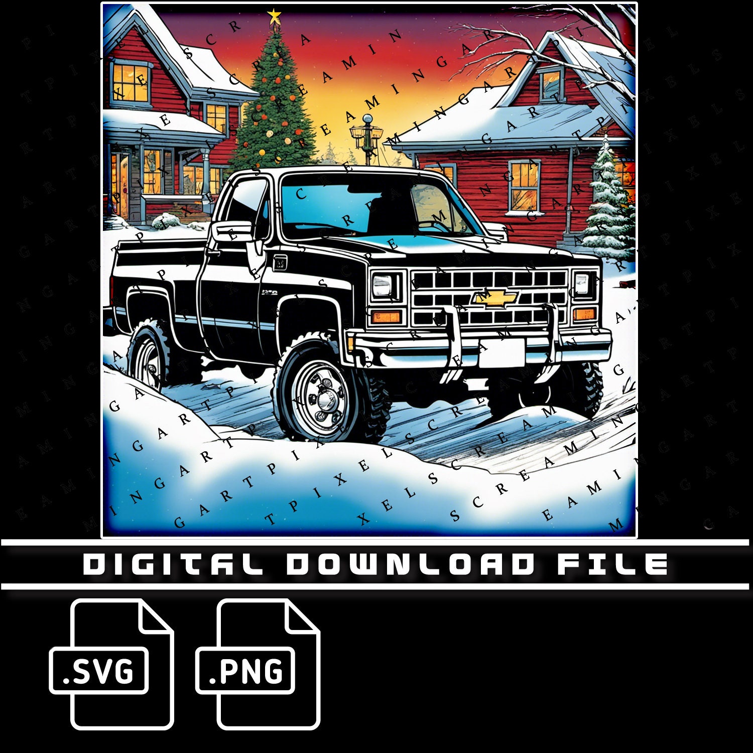 Chevy Squarebody Truck, Chevy C10, Digital File 4 Pack #4, Christmas ...