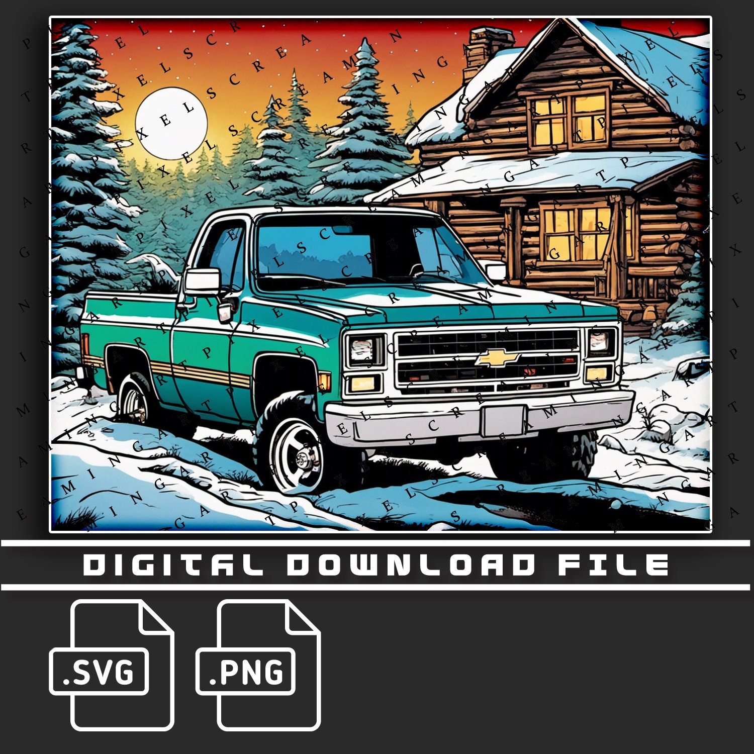 Chevy Squarebody Truck, Chevy C10, Digital File 4 Pack #2, Christmas ...