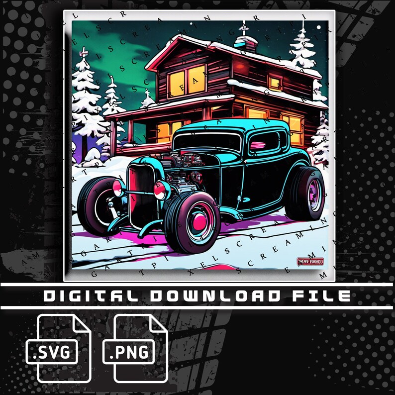 1932 Hot Rod Coupe, Christmas Scene, Rat Rod, Hot Rod PNG SVG 4 Pack ...
