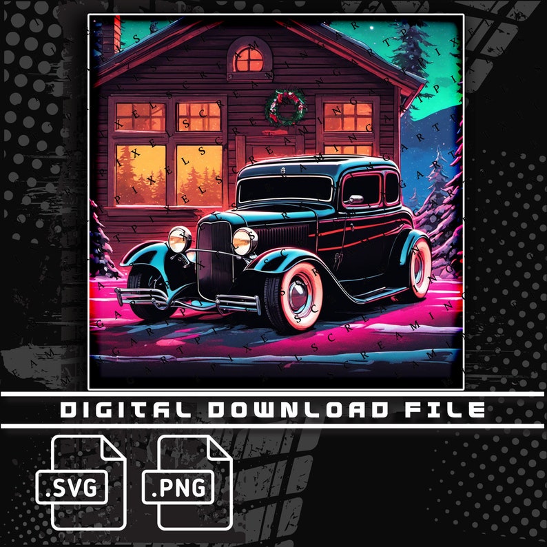 1932 Hot Rod Coupe, Christmas Scene, Rat Rod, Hot Rod PNG SVG 4 Pack ...