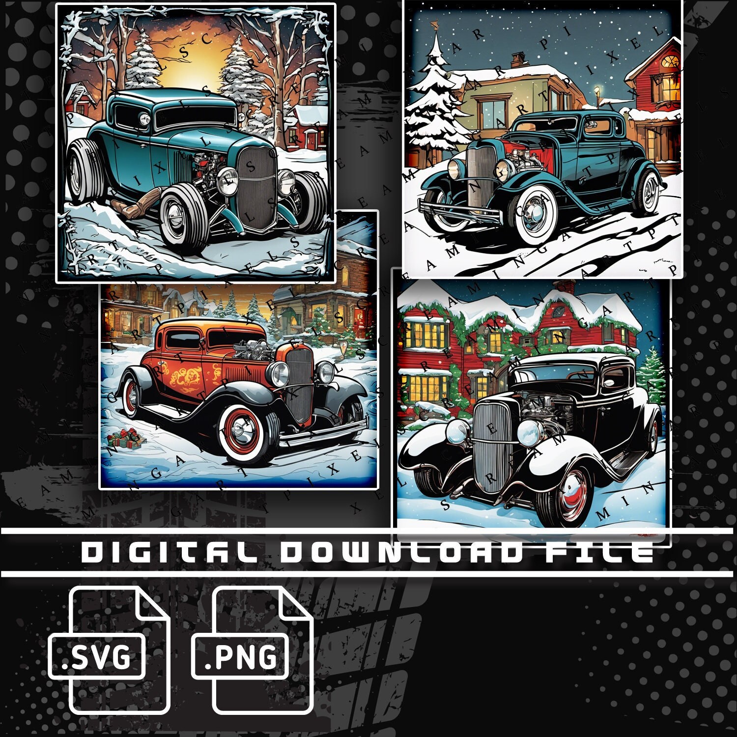 1932 Hot Rod Coupe, Christmas Scene, Rat Rod, Hot Rod PNG SVG 4 Pack ...