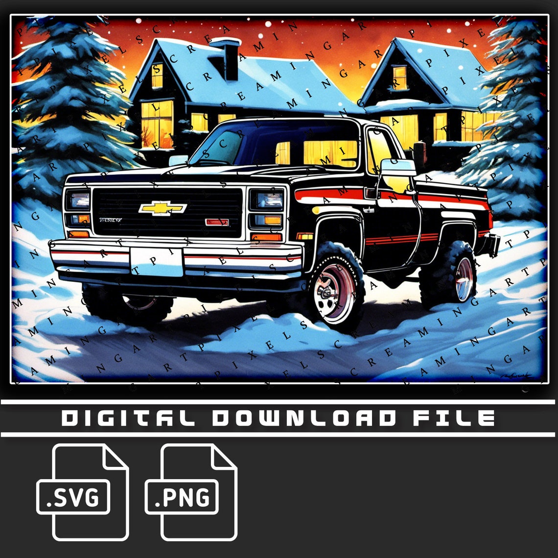 Chevy Squarebody Truck, Chevy C10, Digital File 4 Pack #3, Christmas ...