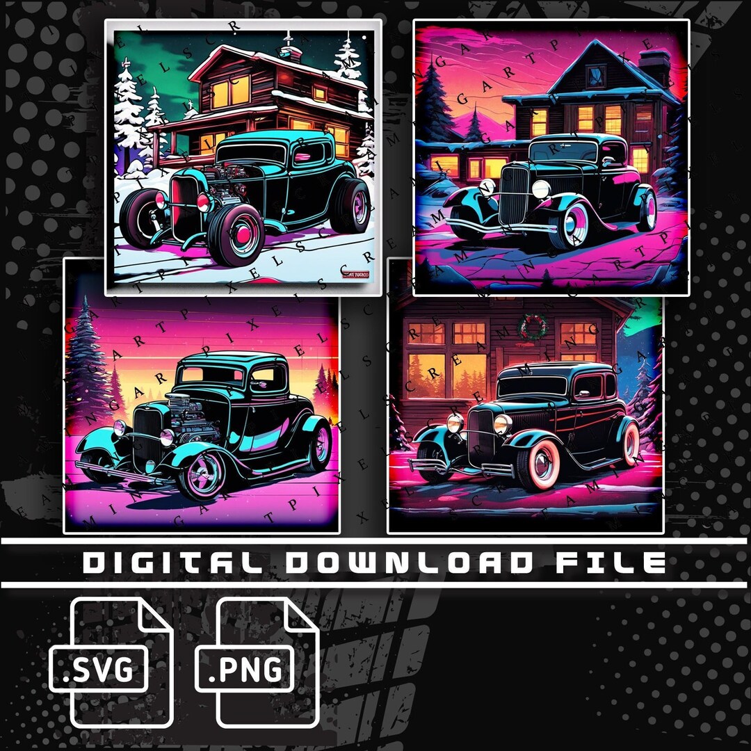 1932 Hot Rod Coupe, Christmas Scene, Rat Rod, Hot Rod PNG SVG 4 Pack ...
