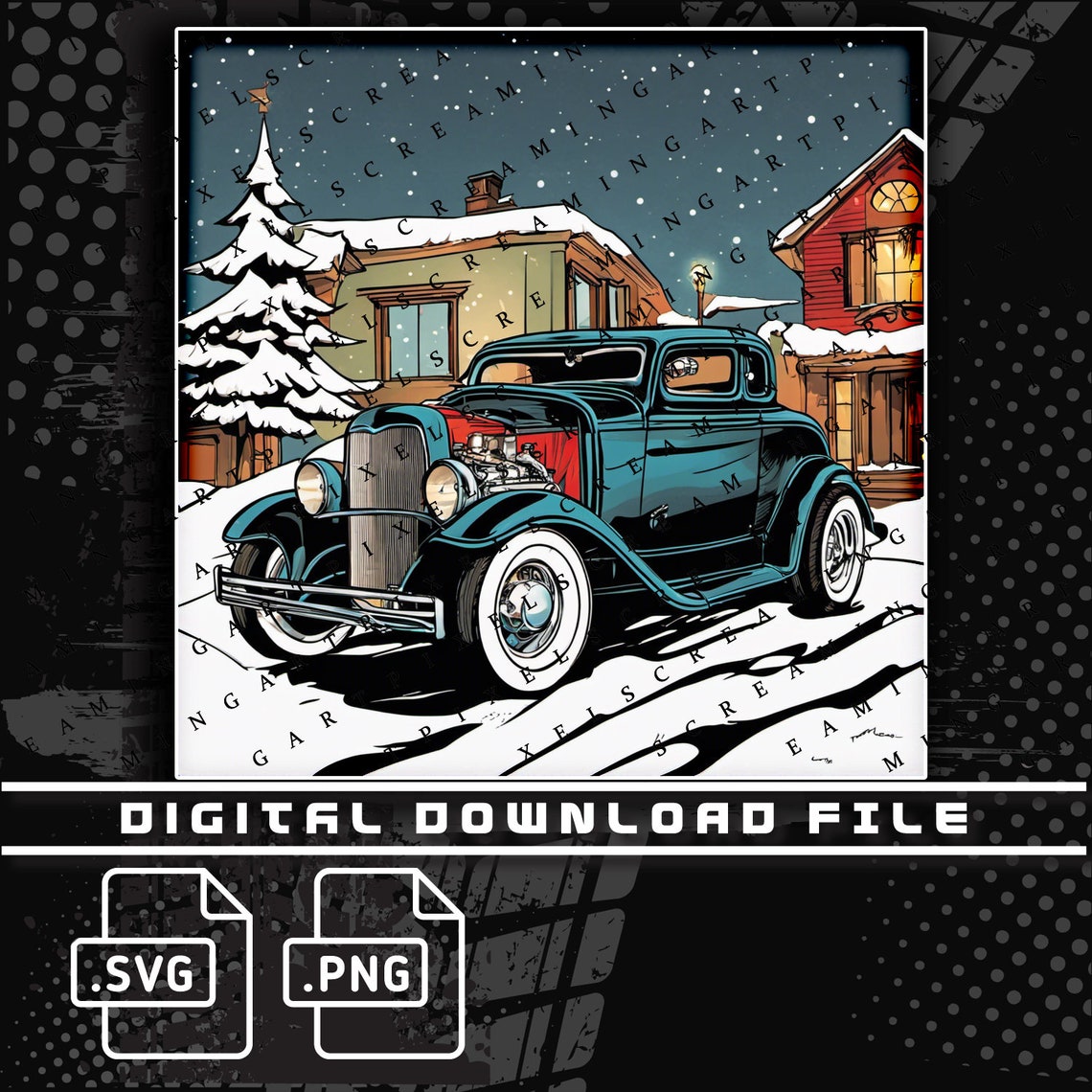 1932 Hot Rod Coupe, Christmas Scene, Rat Rod, Hot Rod PNG SVG 4 Pack ...