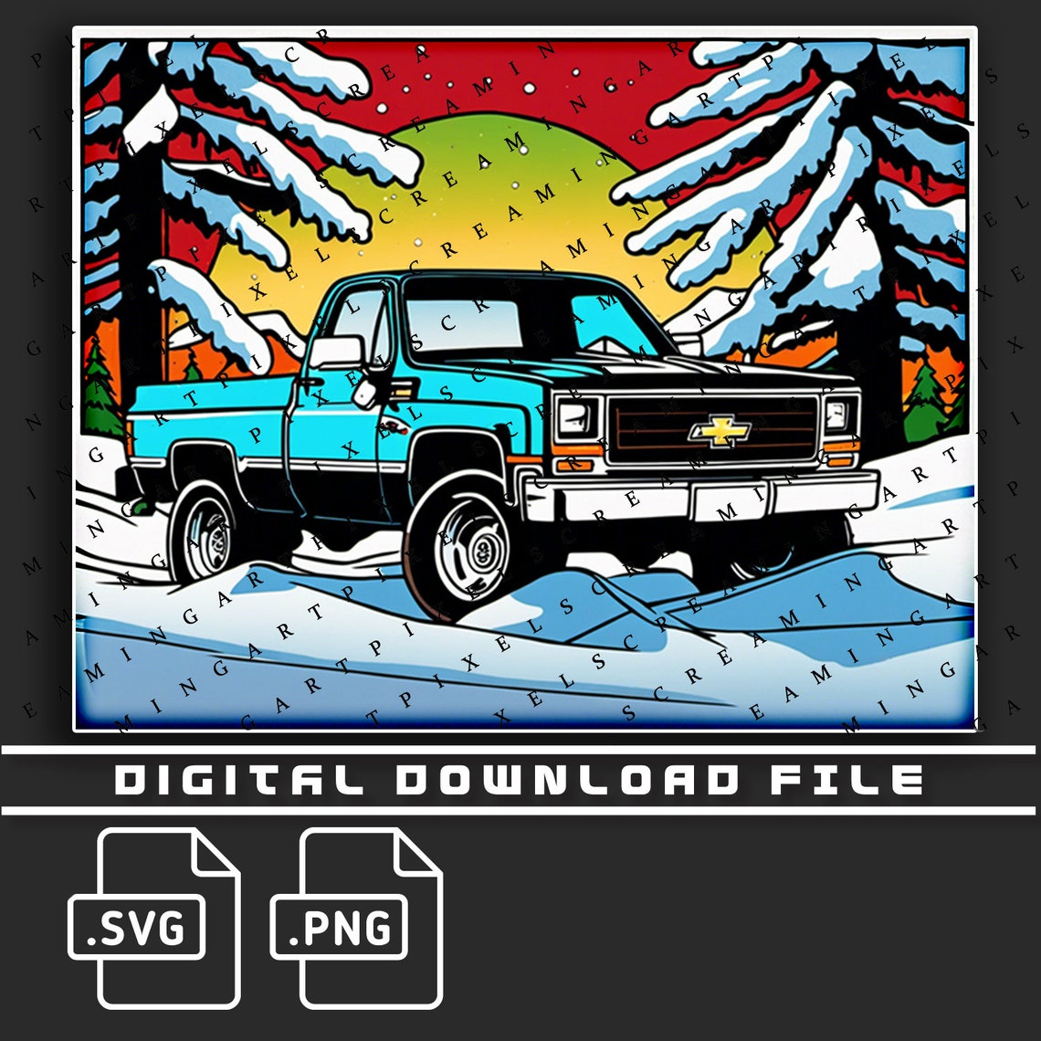 Chevy Squarebody Truck, Chevy C10, Digital File 4 Pack #1, Christmas ...
