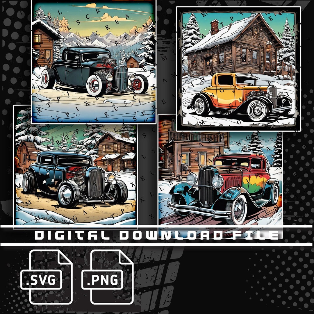 1932 Hot Rod Coupe, Christmas Scene, Rat Rod, Hot Rod PNG SVG 4 Pack ...