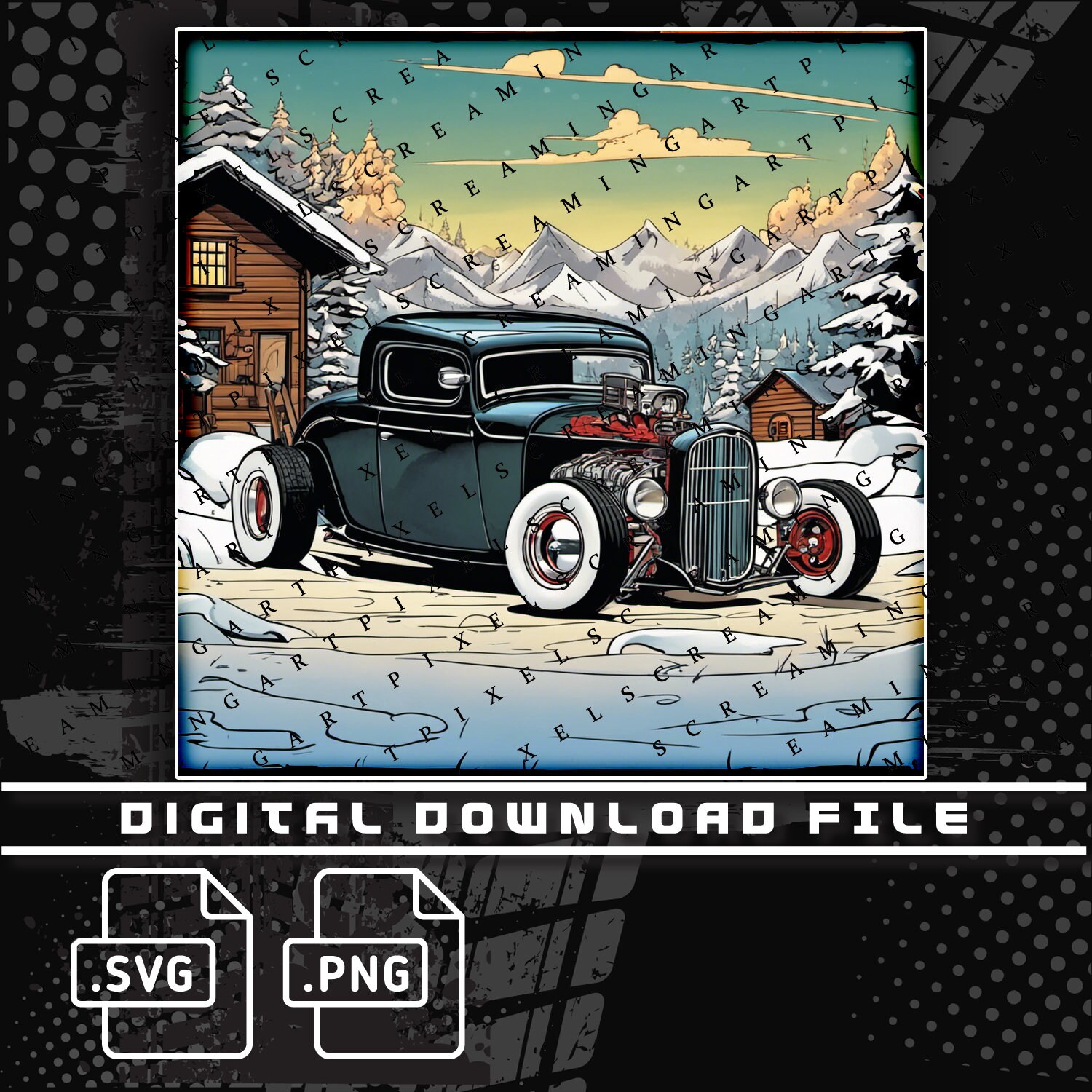 1932 Hot Rod Coupe, Christmas Scene, Rat Rod, Hot Rod PNG SVG 4 Pack ...