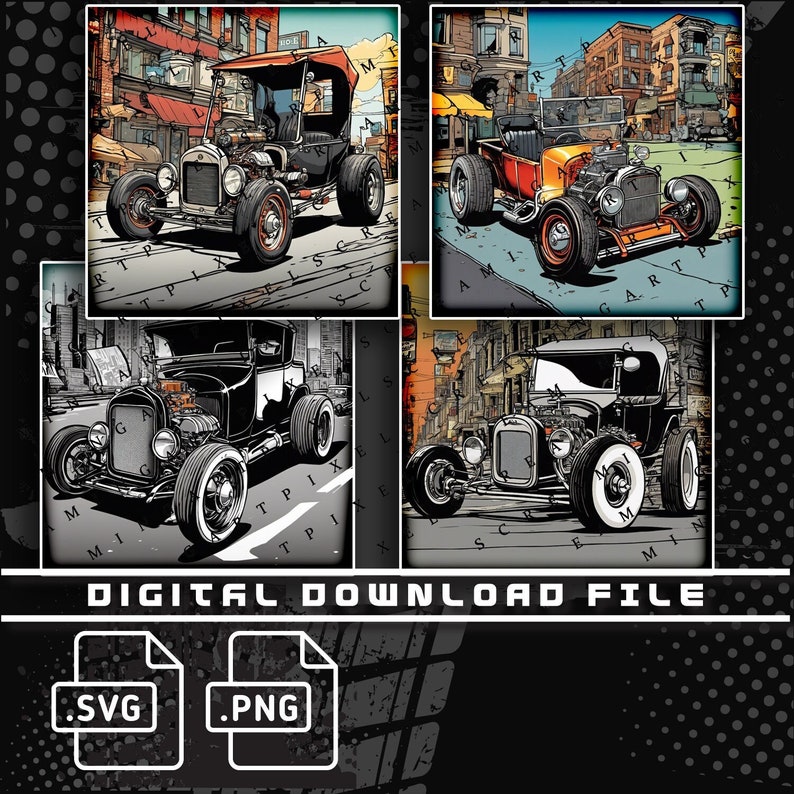 1923 T Bucket, Hot Rod, Rat Rod, City Scene, T-bucket PNG SVG 4 Pack ...