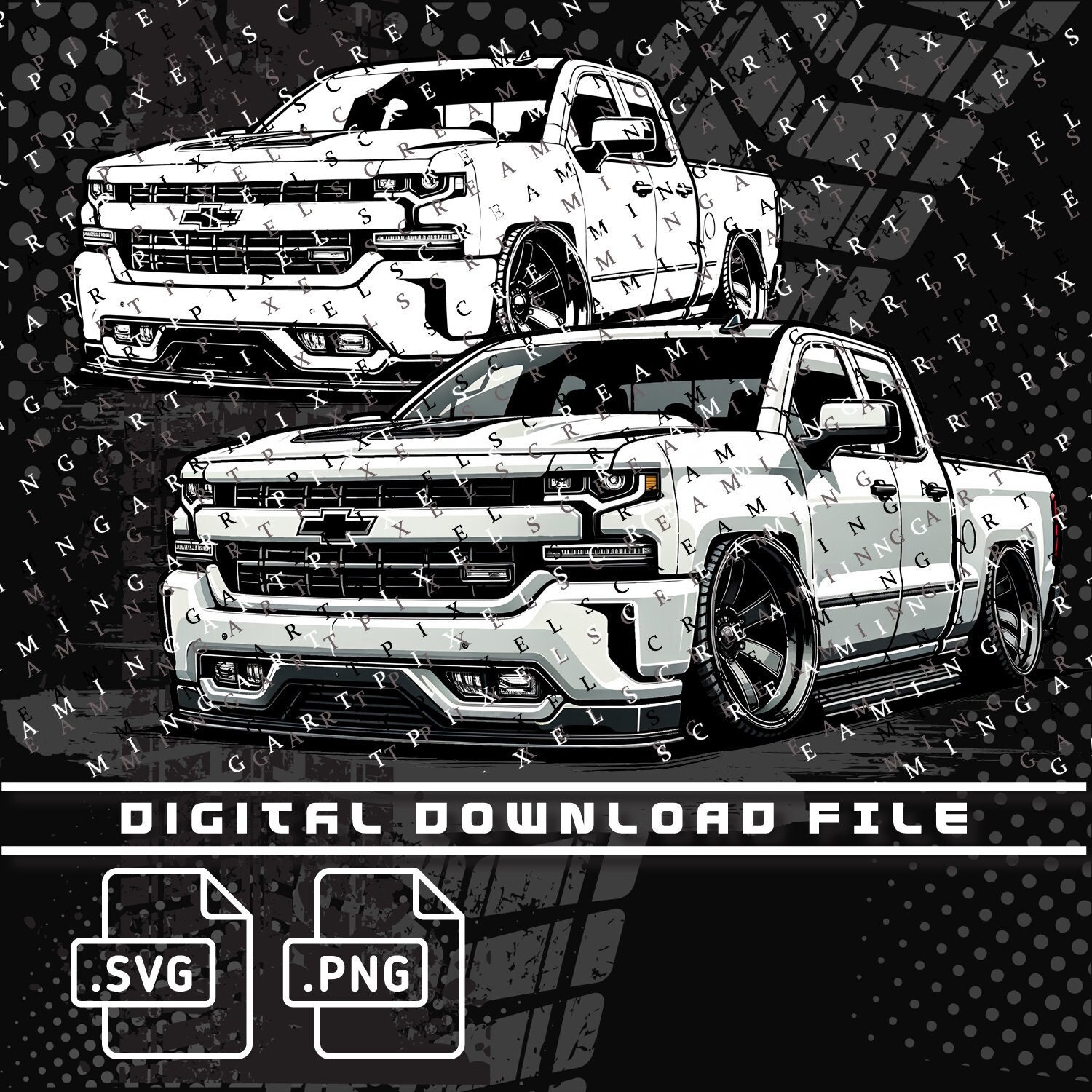 Chevy Silverado 1500 Digital File, PNG and SVG Files, Obs Truck ...