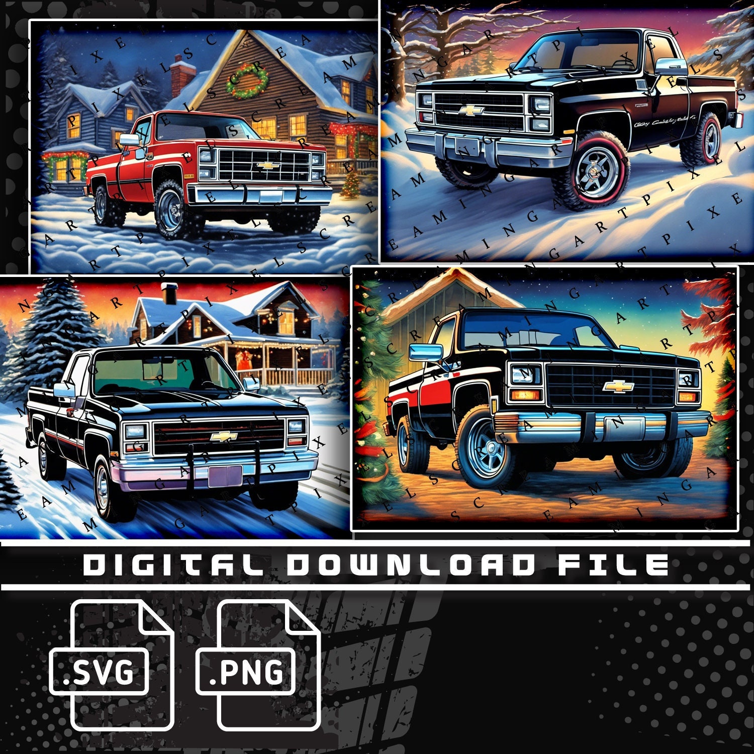 Chevy Squarebody Truck, Chevy C10, Digital File 4 Pack #5, Christmas ...