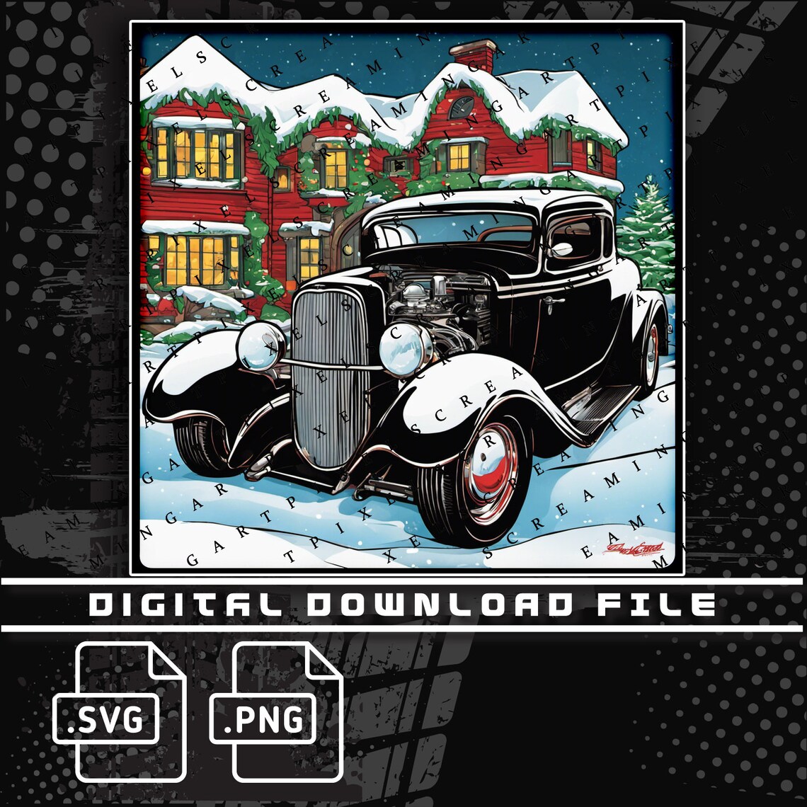 1932 Hot Rod Coupe, Christmas Scene, Rat Rod, Hot Rod PNG SVG 4 Pack ...