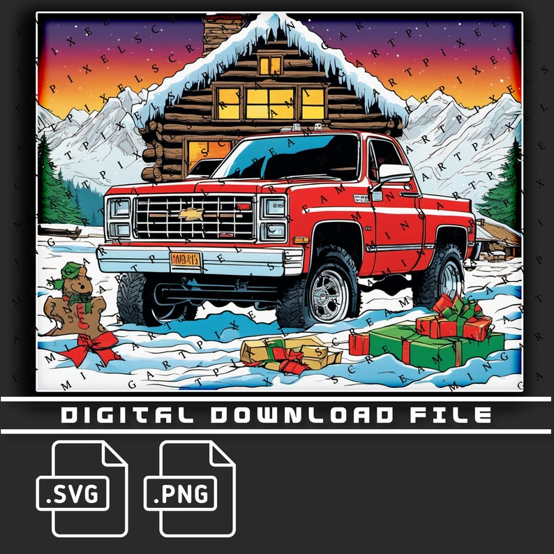 Chevy Squarebody Truck, Chevy C10, Digital File 4 Pack 2, Christmas, Holiday Scene, PNG and SVG ...