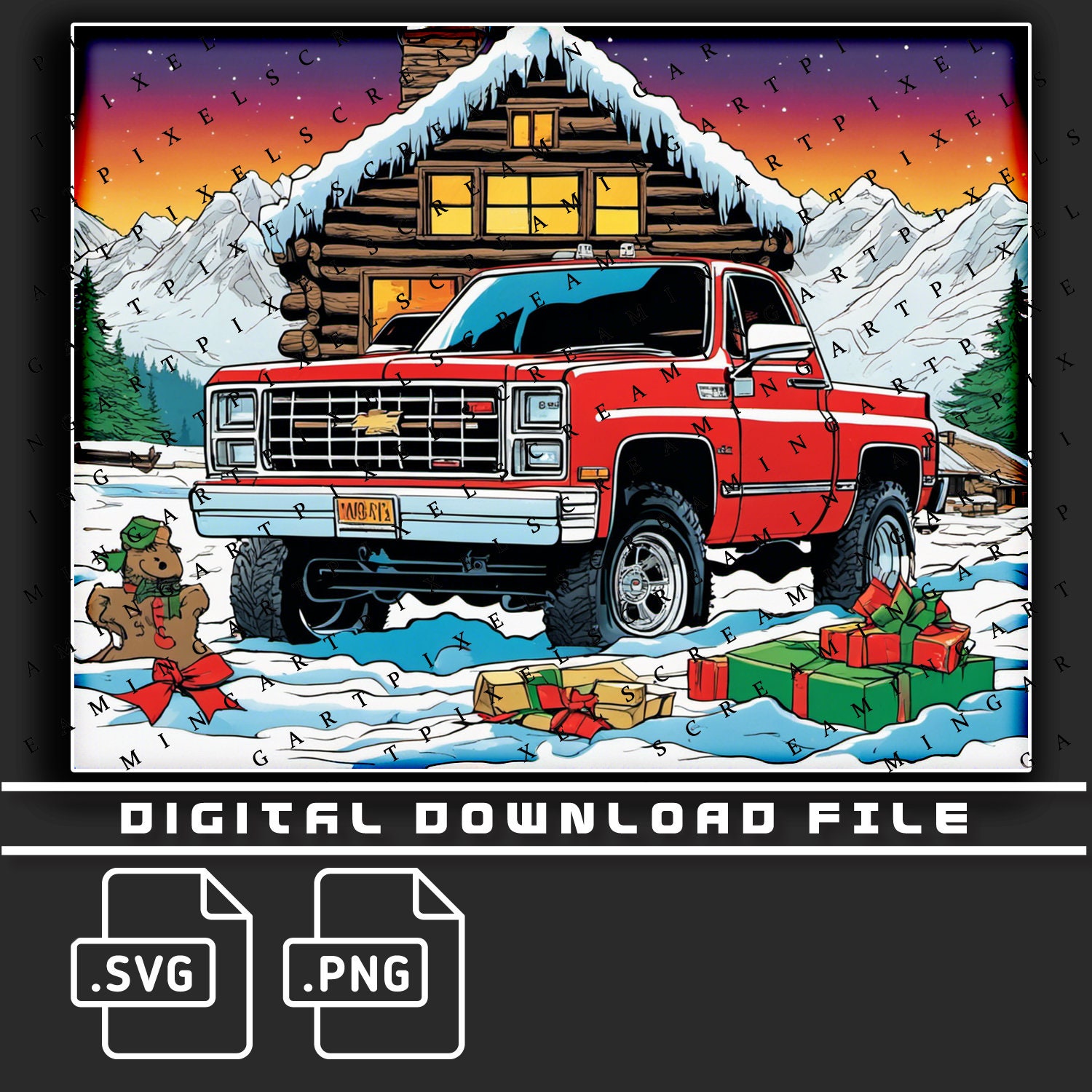 Chevy Squarebody Truck, Chevy C10, Digital File 4 Pack #2, Christmas ...