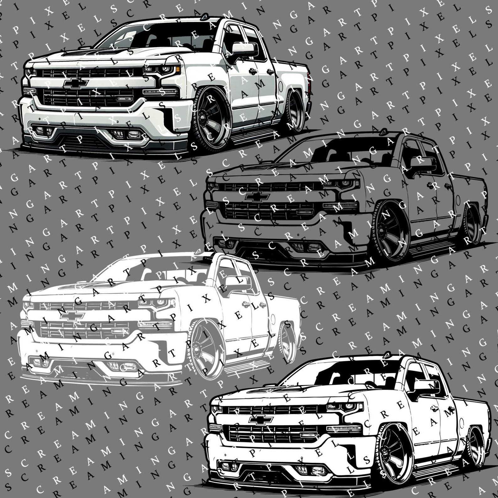 Chevy Silverado 1500 Digital File, PNG and SVG Files, Obs Truck ...