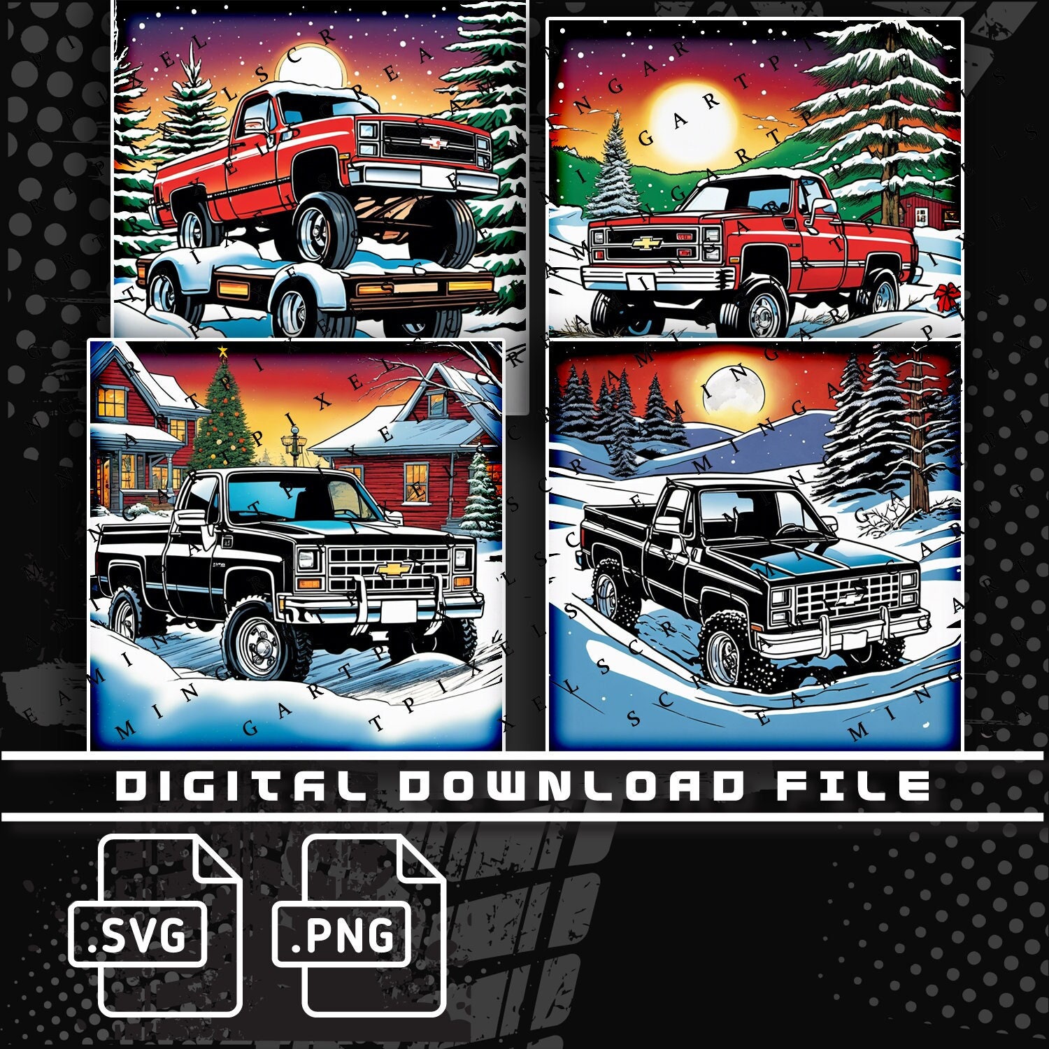 Chevy Squarebody Truck, Chevy C10, Digital File 4 Pack #4, Christmas ...