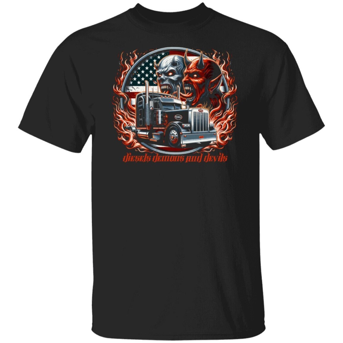 American Flag Big Rig Semi-truck Driver Demons and Devils T-shirt - Etsy