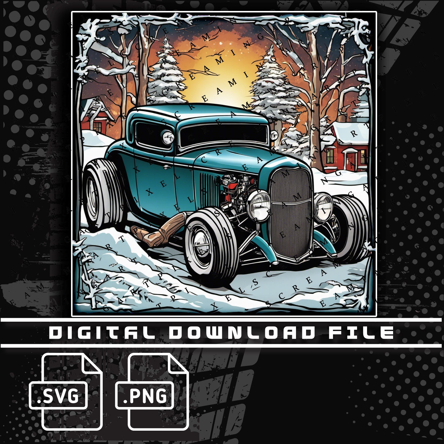1932 Hot Rod Coupe, Christmas Scene, Rat Rod, Hot Rod PNG SVG 4 Pack ...