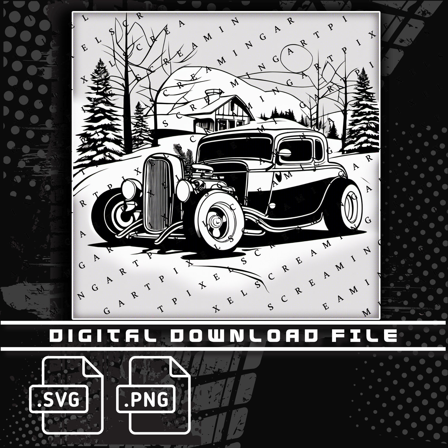 Hot Rod Coupe, Black and White Vector, Rat Rod, Hot Rod PNG SVG 4 Pack ...