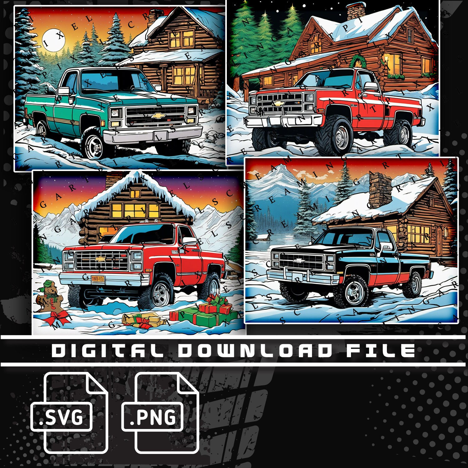 Chevy Squarebody Truck, Chevy C10, Digital File 4 Pack #2, Christmas ...