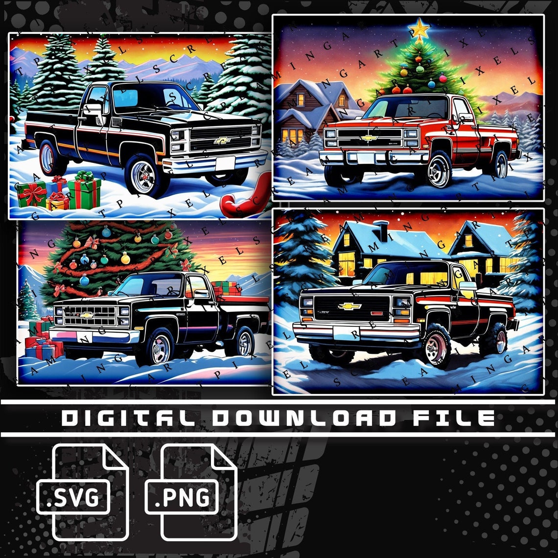 Chevy Squarebody Truck, Chevy C10, Digital File 4 Pack #3, Christmas ...