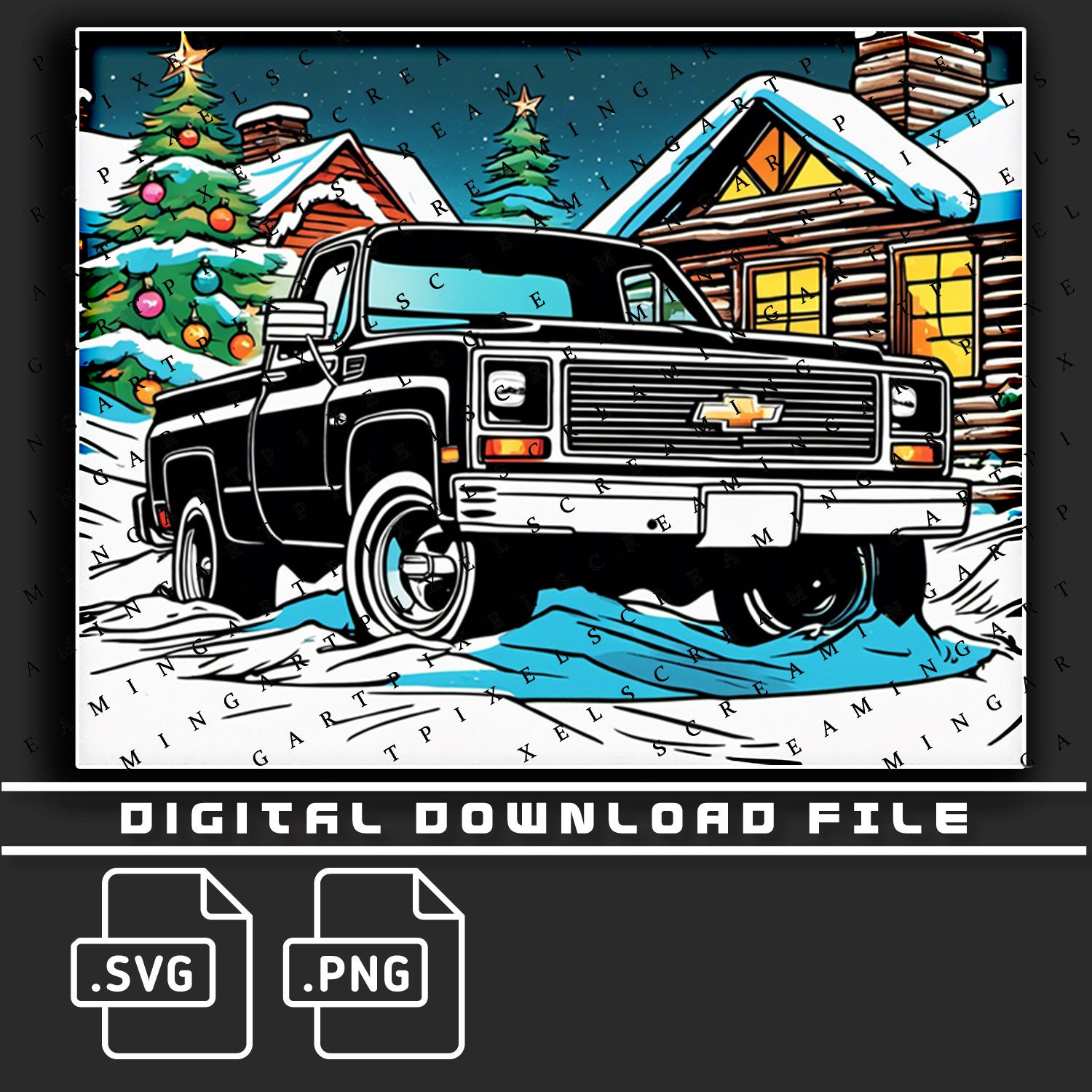 Chevy Squarebody Truck, Chevy C10, Digital File 4 Pack #1, Christmas ...