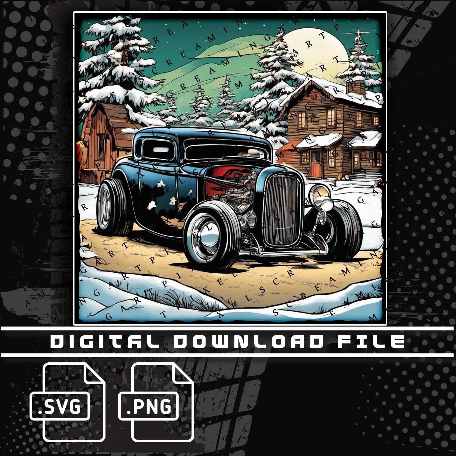 1932 Hot Rod Coupe, Christmas Scene, Rat Rod, Hot Rod PNG SVG 4 Pack ...