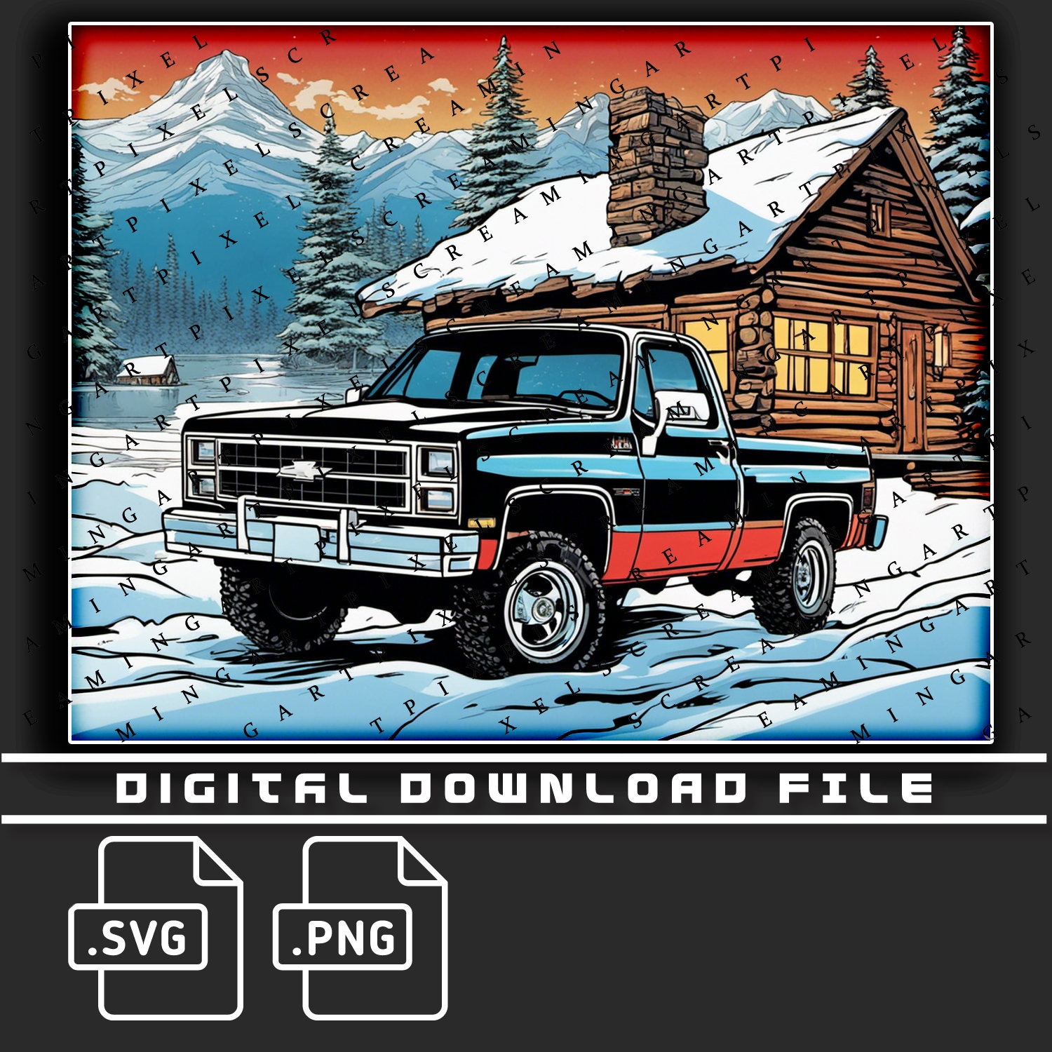 Chevy Squarebody Truck, Chevy C10, Digital File 4 Pack #2, Christmas ...