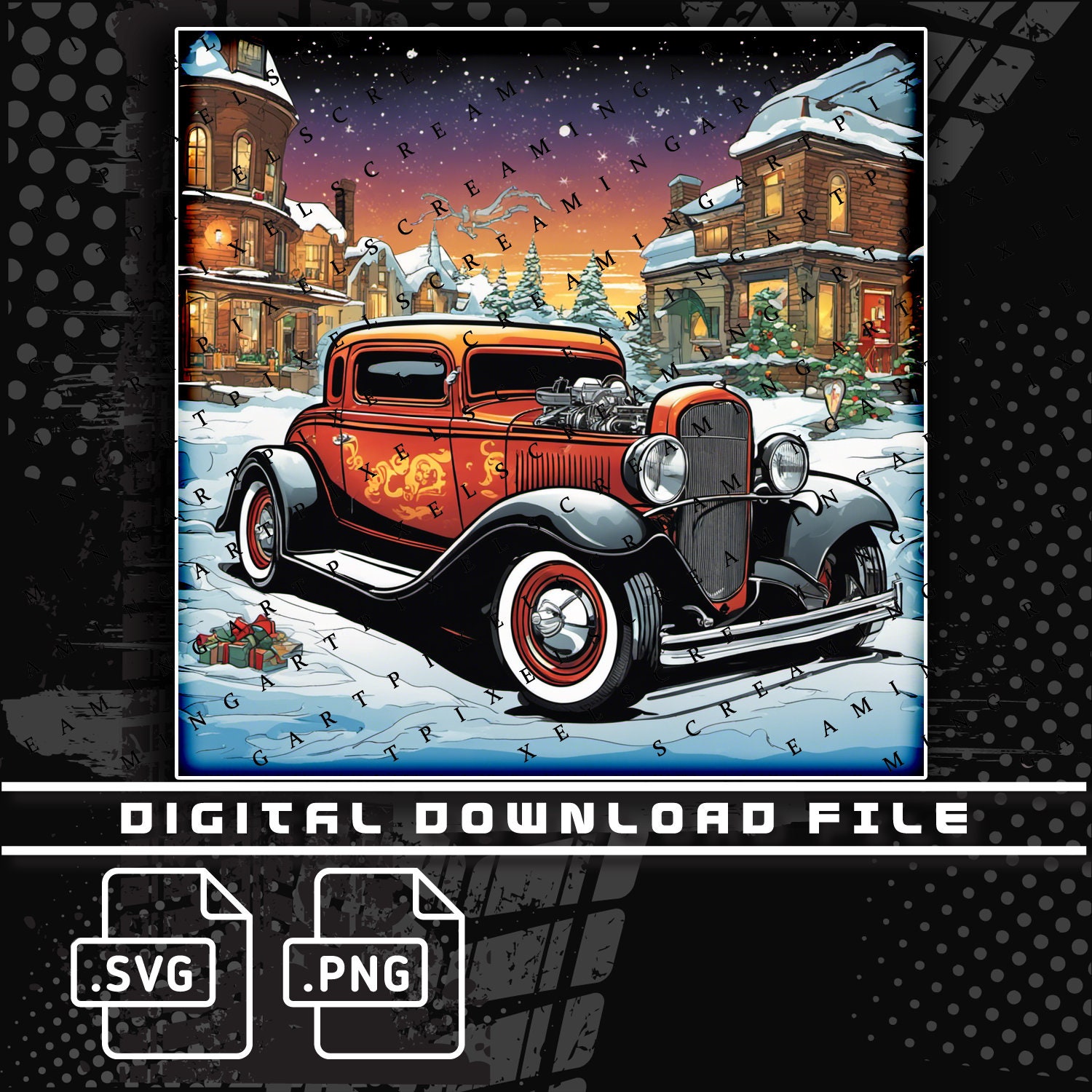 1932 Hot Rod Coupe, Christmas Scene, Rat Rod, Hot Rod PNG SVG 4 Pack ...