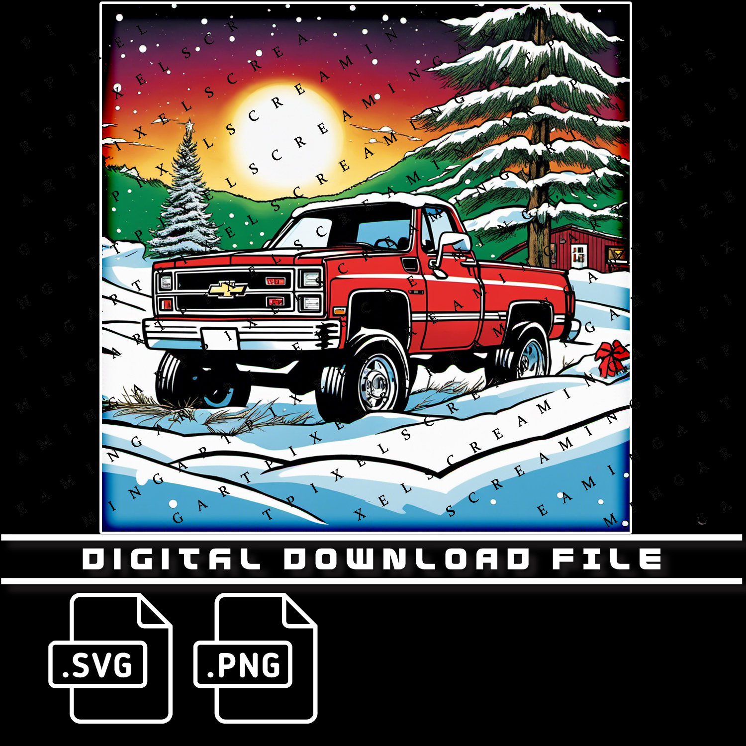 Chevy Squarebody Truck, Chevy C10, Digital File 4 Pack #4, Christmas ...