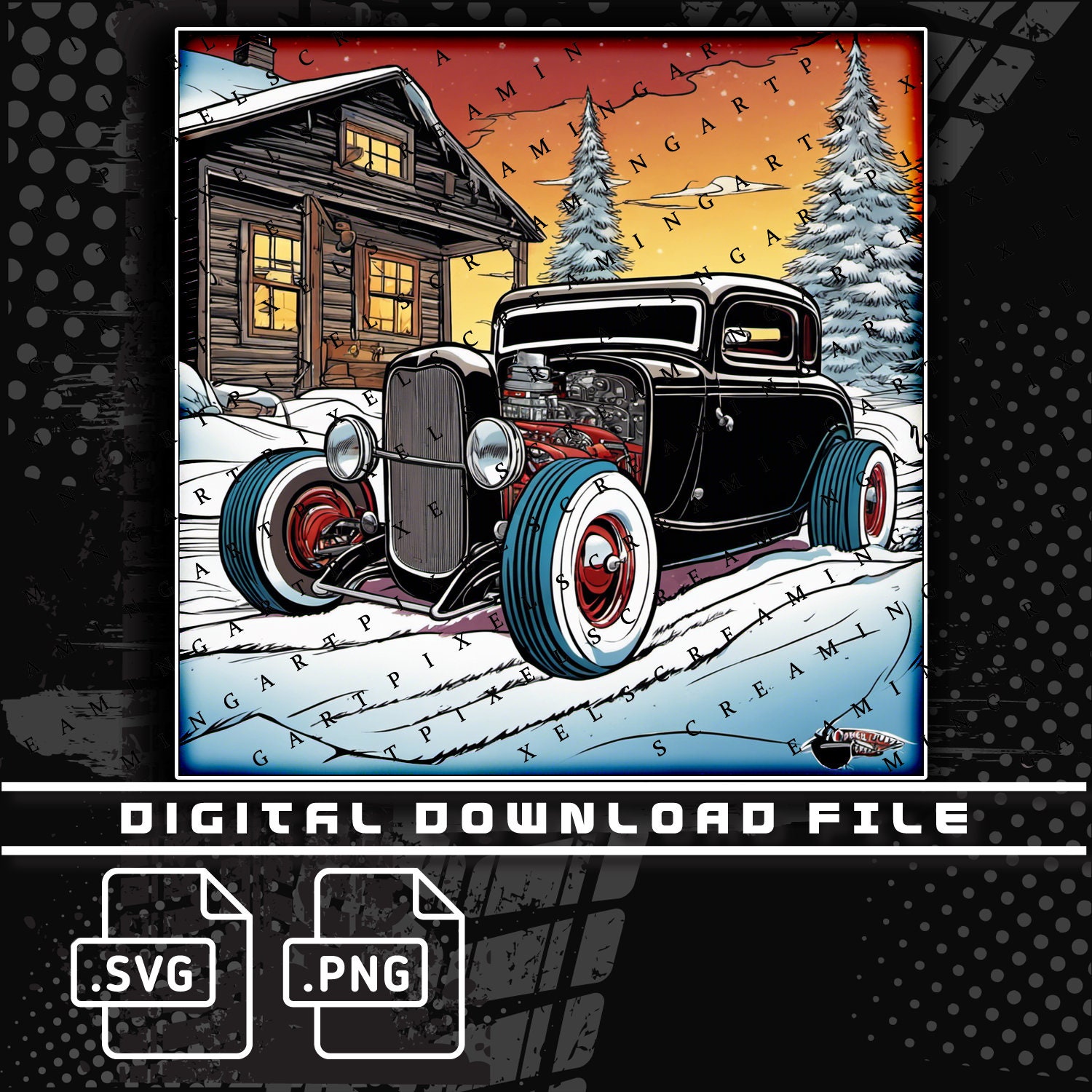 Hot Rod Coupe, Christmas Scene, Rat Rod, Hot Rod PNG SVG 4 Pack, Old ...