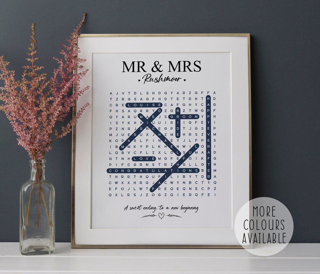 Word Search Wedding Print, Personalised Word Search Print, Anniversary ...