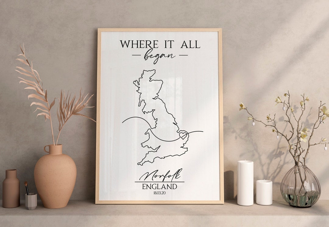 Personalised Couples Map, Continuous Line Art, First Anniversary Gift ...