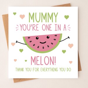 Mother's Day Card From Kids, One in a Melon, Funny Mother's Day Card ...