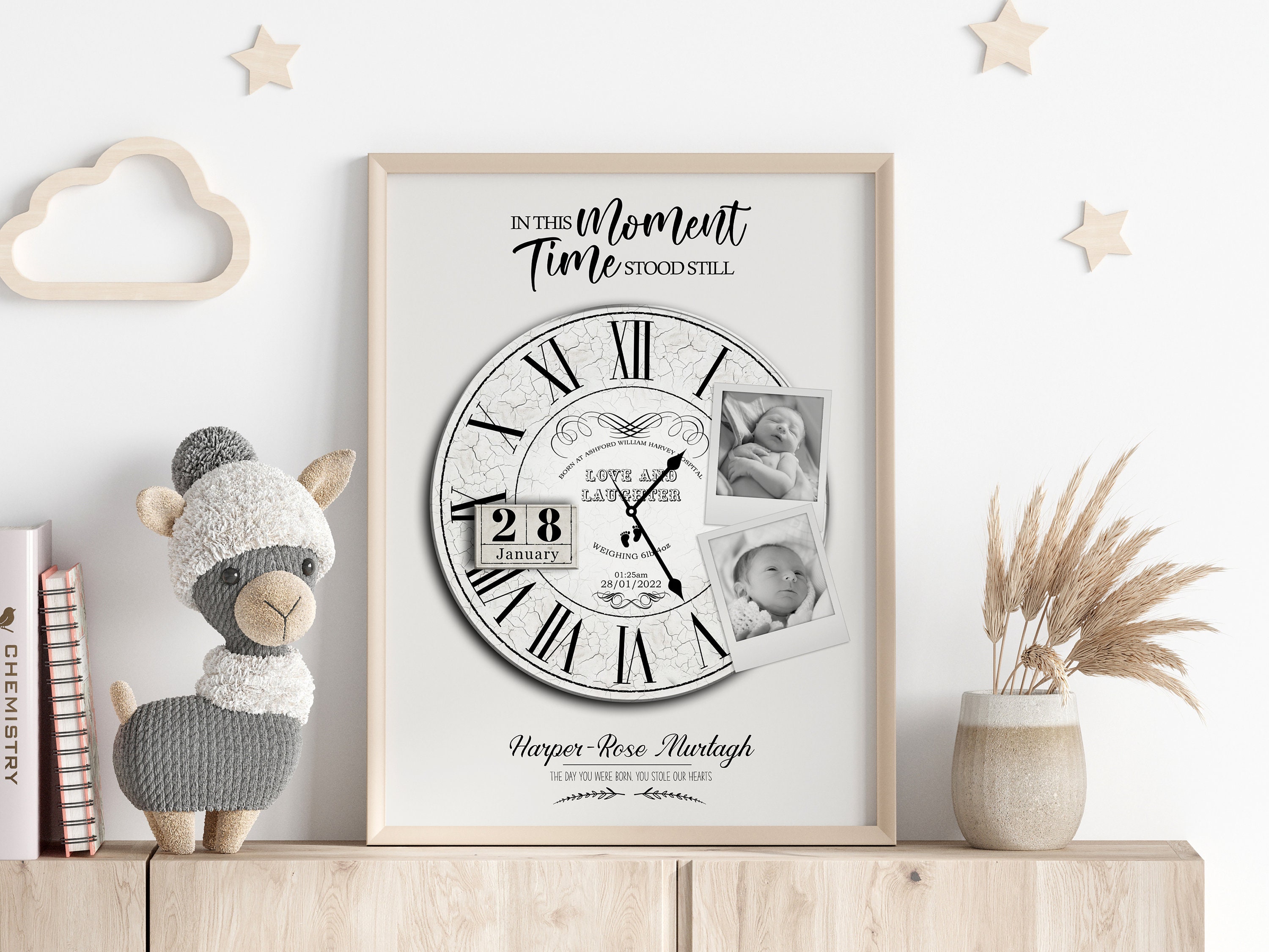 Baby Birth Announcement Clock for Wall, in This Moment Time Stood Still ...