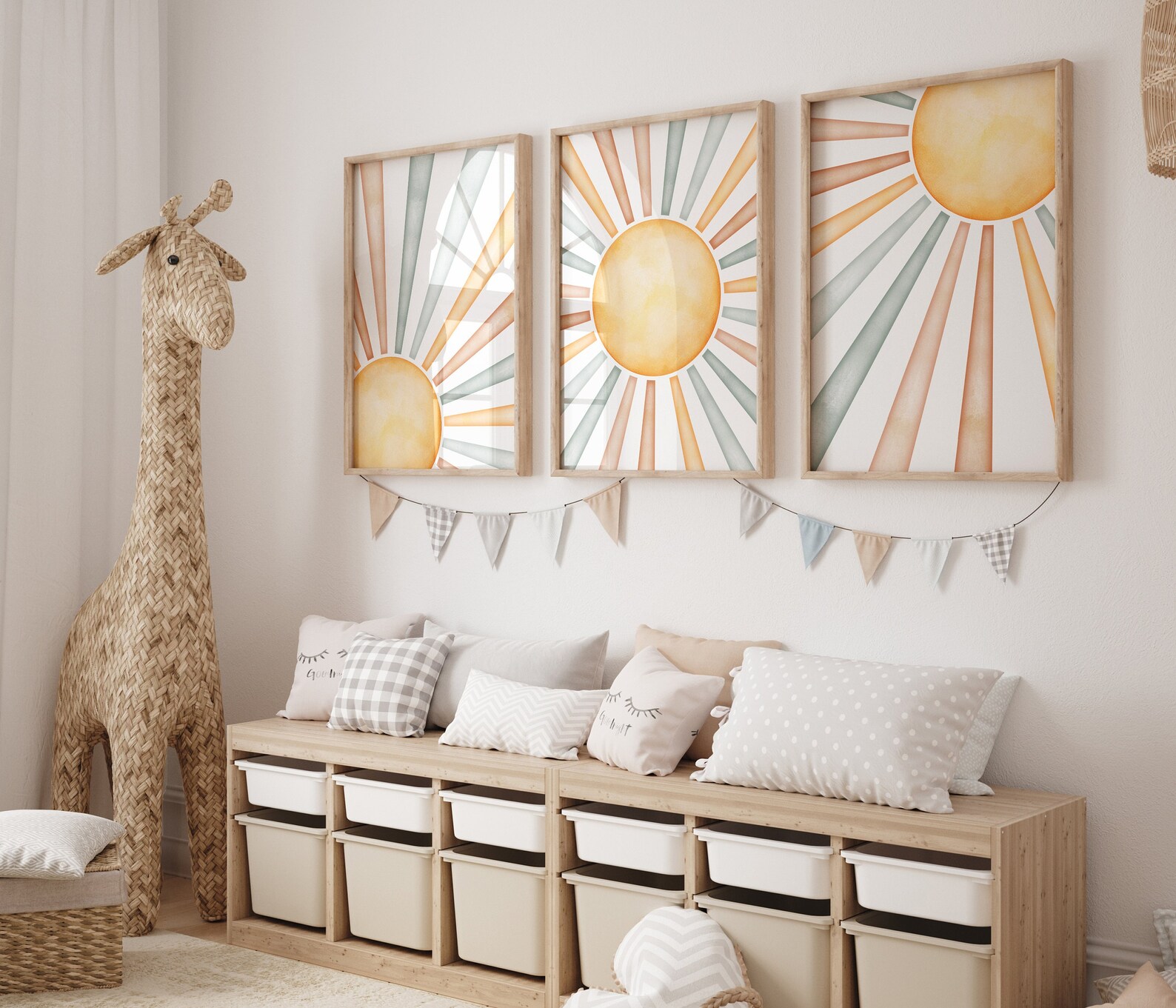 Boho Sun Nursery Wall Art Print, Set of 3 Prints, Boho Sunshine Nursery ...