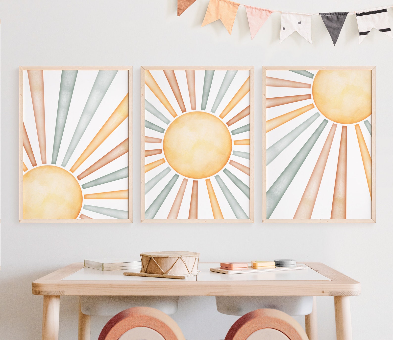 Boho Sun Nursery Wall Art Print, Set of 3 Prints, Boho Sunshine Nursery ...