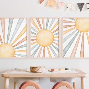 Boho Sun Nursery Wall Art Print, Set of 3 Prints, Boho Sunshine Nursery ...