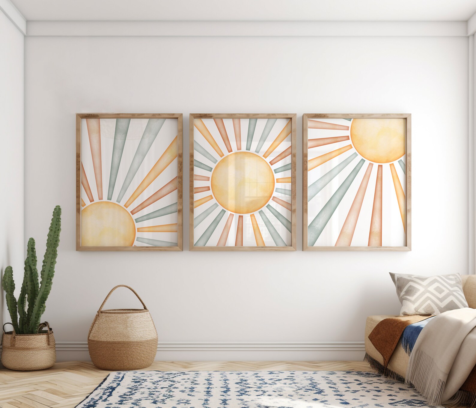 Boho Sun Nursery Wall Art Print, Set of 3 Prints, Boho Sunshine Nursery ...
