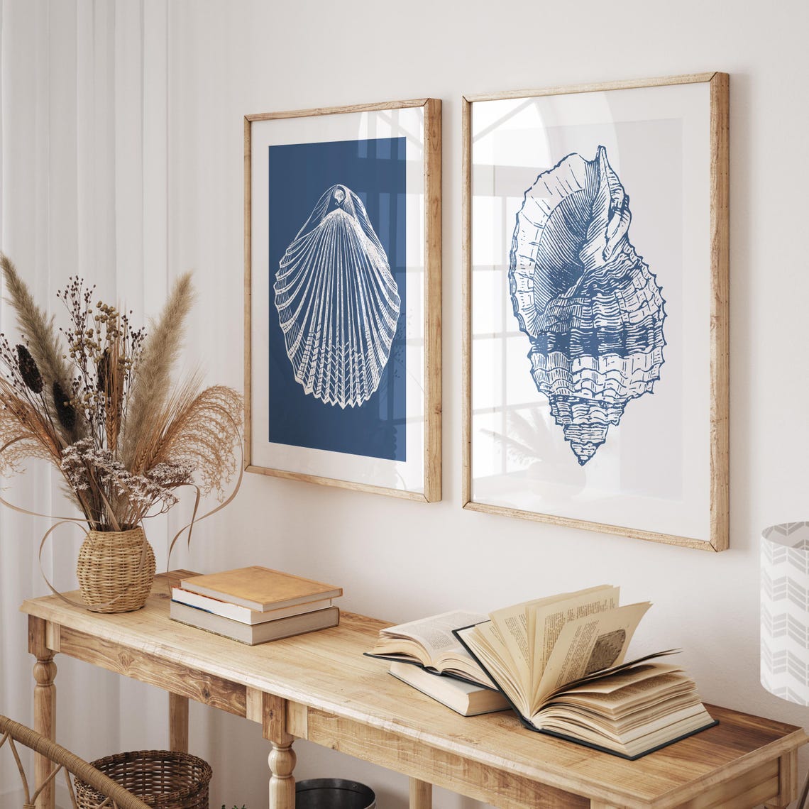 Vintage Seashell Art Prints in Blue, Set of 2 Coastal Seashell Prints ...