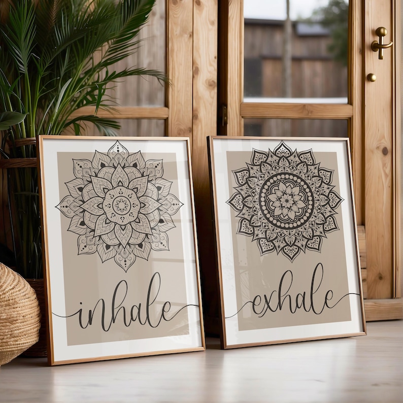 Inhale and Exhale Mandala Prints - Set of 2 Yoga Prints, Yoga and ...